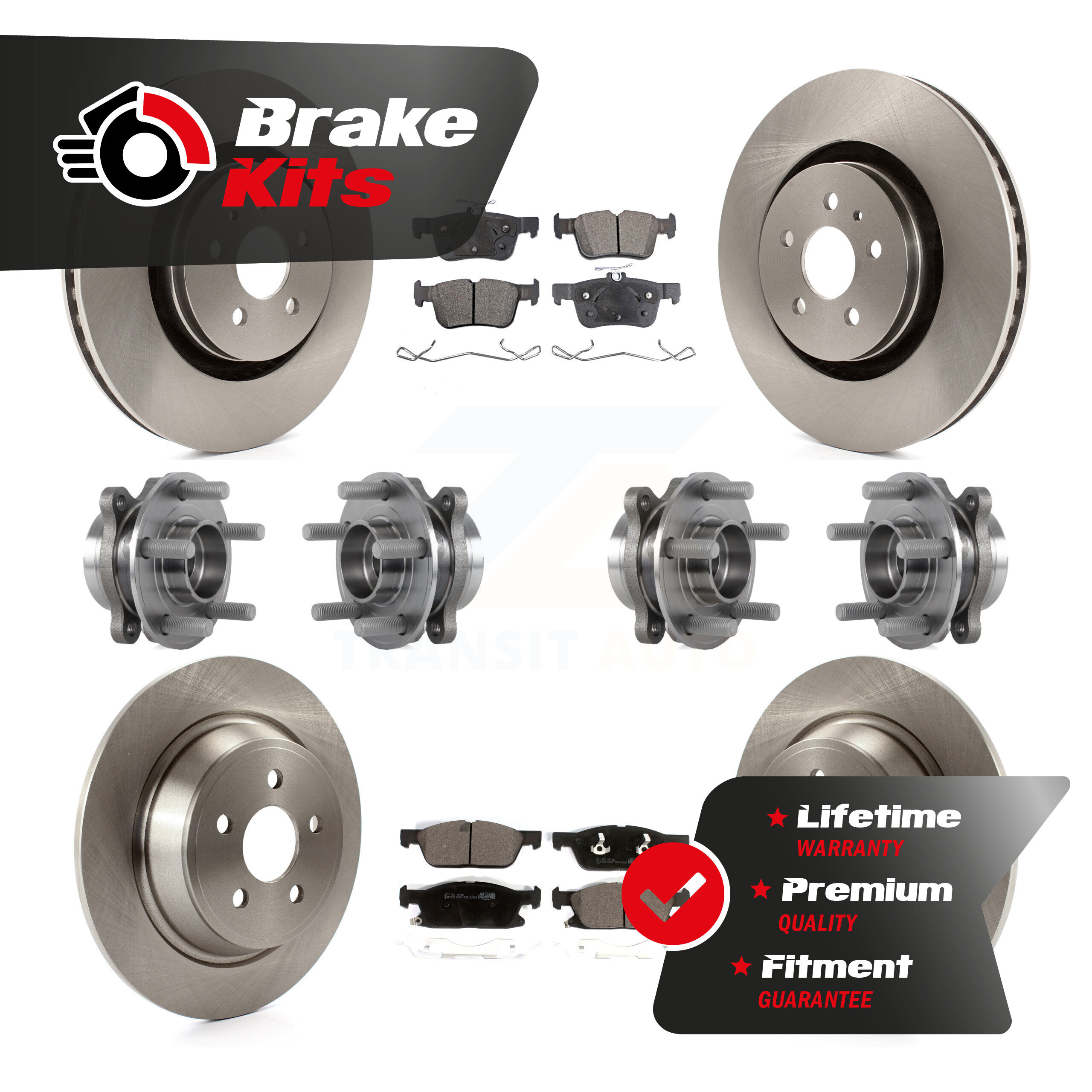 Front Rear Hub Bearing Brake Rotor & Pad Kit (10Pc) For AWD With 16mm ...