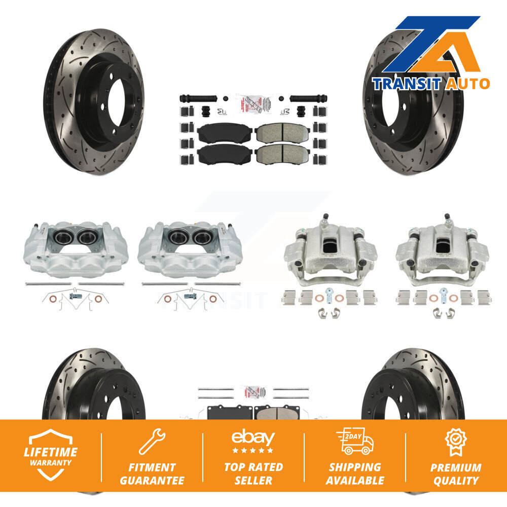 Front Rear Brake Caliper Drill Slot Rotor PADSMATERIAL Pad Kit (10Pc ...